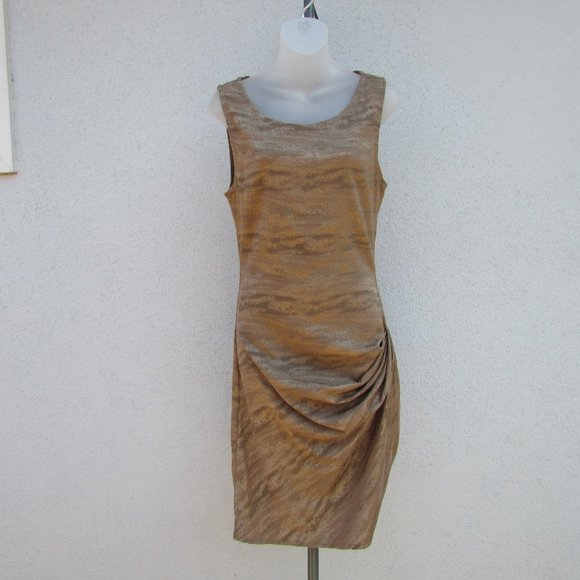 Studio M | Dresses | Studio M Tan Golden Stretch Slip On Dress L | Poshmark